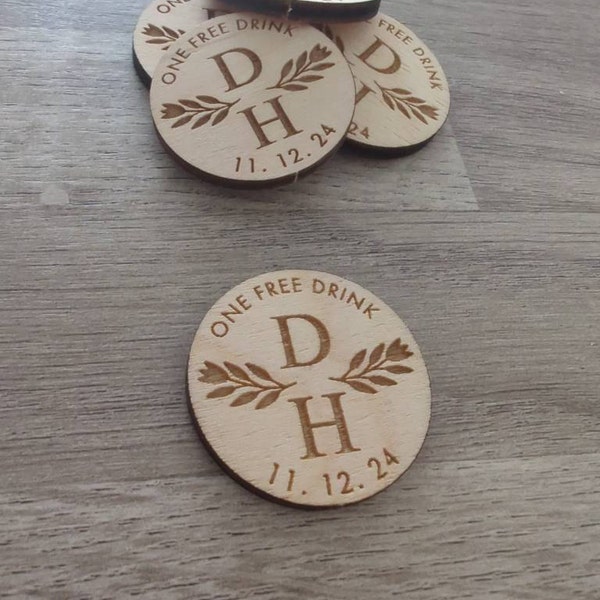 Wedding Drinks Tokens Personalised Initials and Monogram / Bar Tokens ...