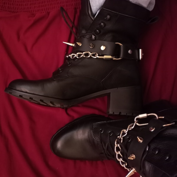 Unisex Spike Leather Bootstrap W/ Chain FREE SHIPPING / SINGLE Boot ...