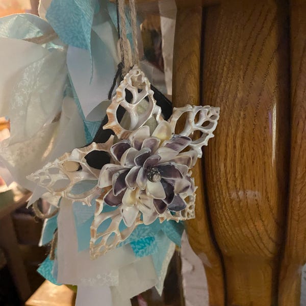 Coastal Seashell White Star Snowflake Ornament With White Flower - Etsy