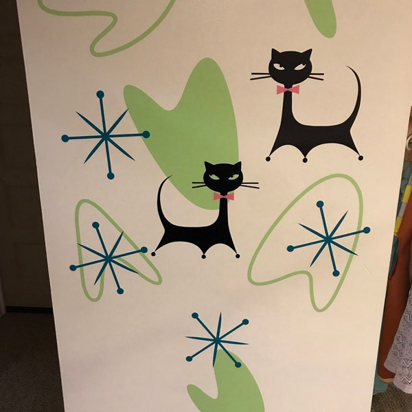 Set of 2 Atomic Kitty Cat Atomic Vintage Inspired Retro Mid Century ...