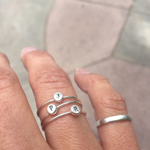 Roots Stack One Ring. Monogram Initial Stack Sterling Stack Ring - Etsy