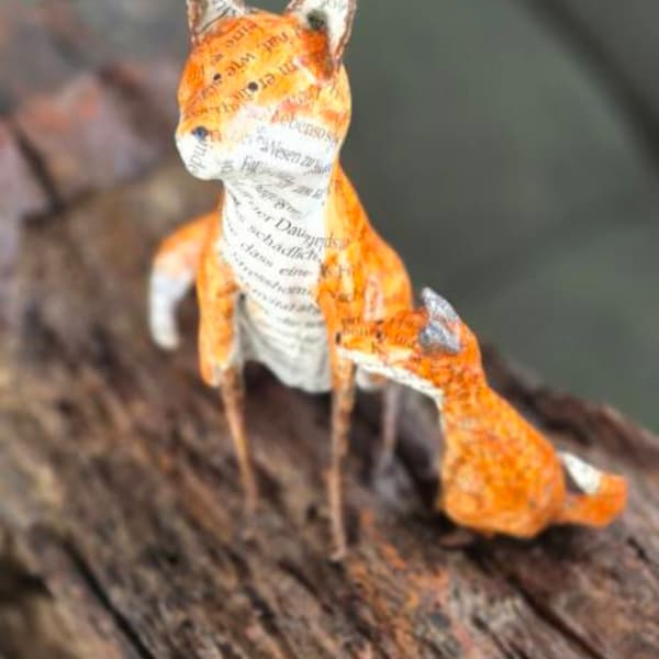 Paper Mache Fox Figurine, Unique Fox Gift, Handmade Woodland Animal ...