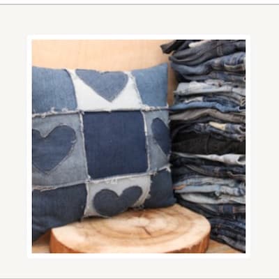 20 Pieces 2/ 3/ 4''/ 5''/ 6''/ 7'' Denim Squares 4,9-17,7 Cm , Recycled ...
