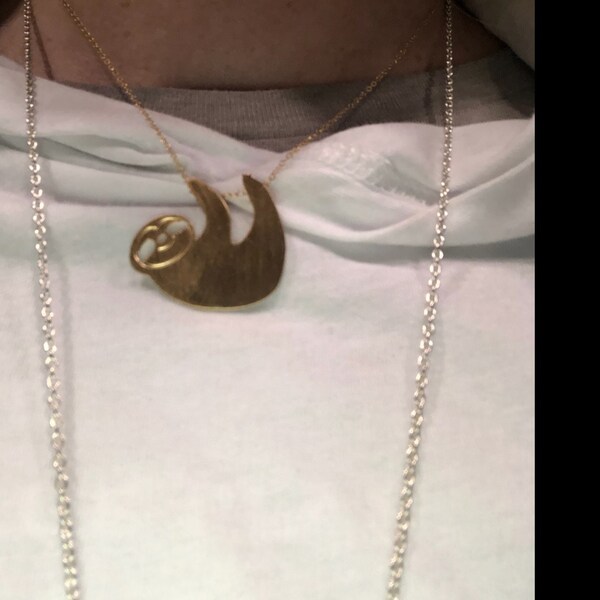 Gold Sloth Necklace, Hanging Sloth Pendant on Goldfilled Chain, Sloth ...