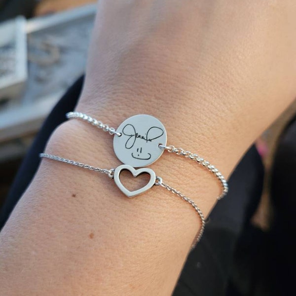 Handwriting Disc Bracelet - Engraved Signature Bracelet • Gold ...