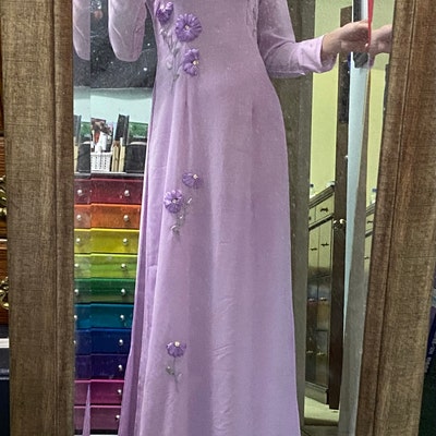 Pink Vietnamese Traditional Ao Dai Long Dress With 3D Flower , Including Pants - Etsy