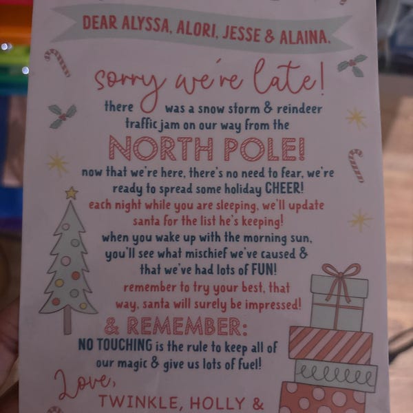 Sorry I'm Late! Elf Arrival Letter | Late Elf Letter Christmas | Elf is ...