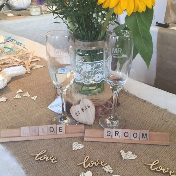 10 Personalised Wooden Scrabble Racks and Choice of Scrabble Letter ...
