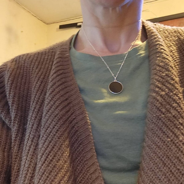 Black Obsidian Circle Pendant Necklace Minimalist Geometric Jewelry on ...
