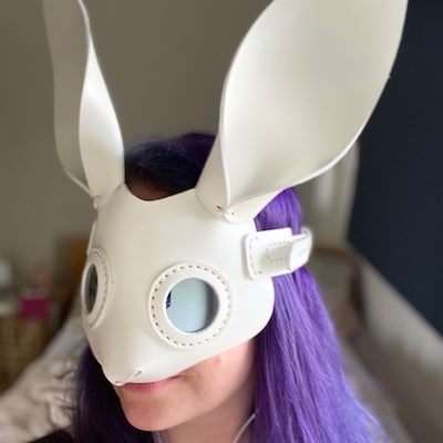 White Bunny Mask Valentine, Leather Rabbit Mask - Etsy