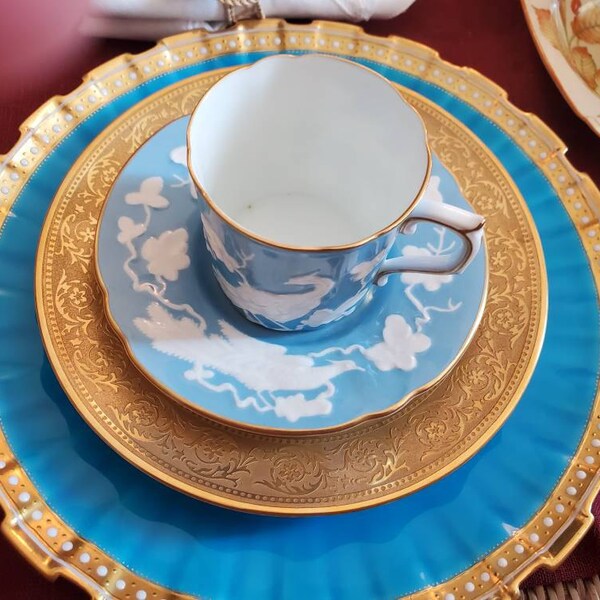 22pc Antique Pink Minton Dinnerware Set W Raised Encrusted Gilded Rims ...