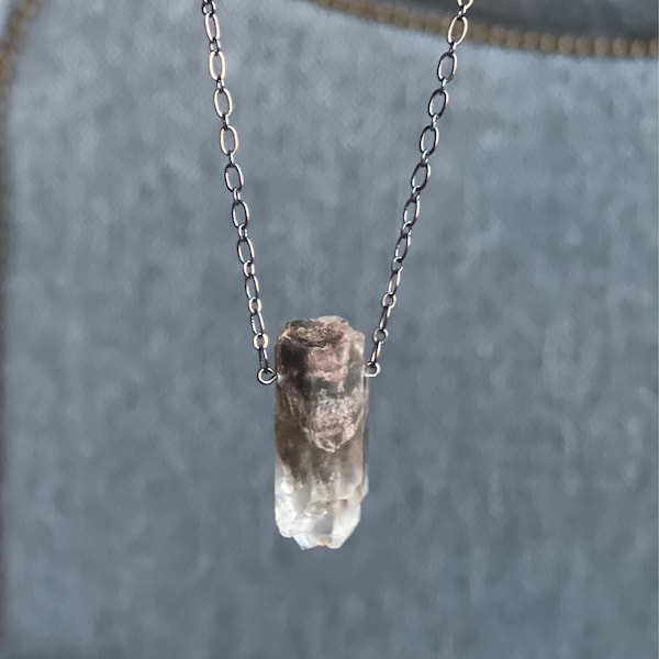 Shadow Garden Quartz Necklace, Raw Lodolite Crystal Pendant, Witchy ...