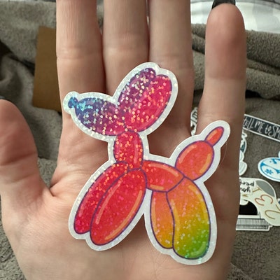 Rainbow Glitter Balloon Dog Sticker, Holographic Glitter Balloon Dog ...
