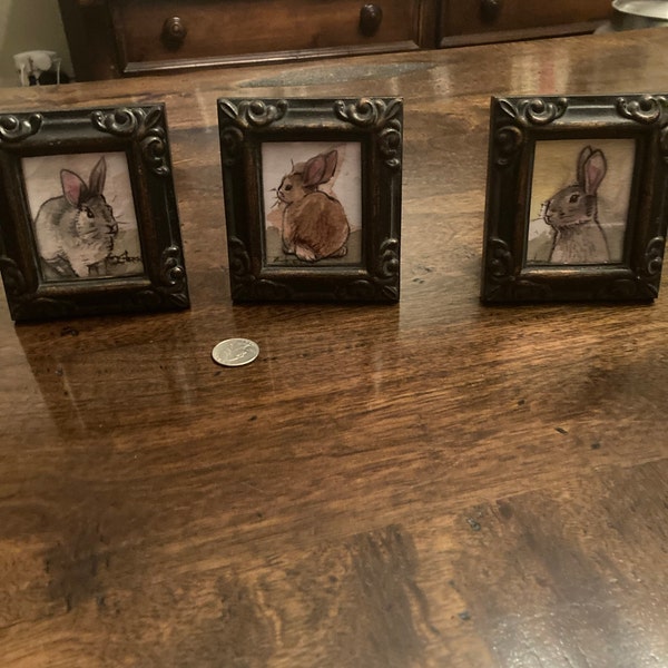 Bunny Rabbit Framed Miniature Watercolor-style Art Print by James ...