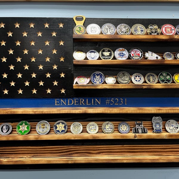 Thin Blue Line Challenge Coin Flag, Police Challenge Coin Charred ...