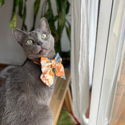 KAWA BELLIS BLUE Japanese Cat Collar Bowtie Set // Take A Bow Handmade ...