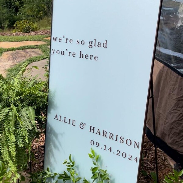 We’re so Glad You’re Here / Customizable Design Mirror Window Sign ...