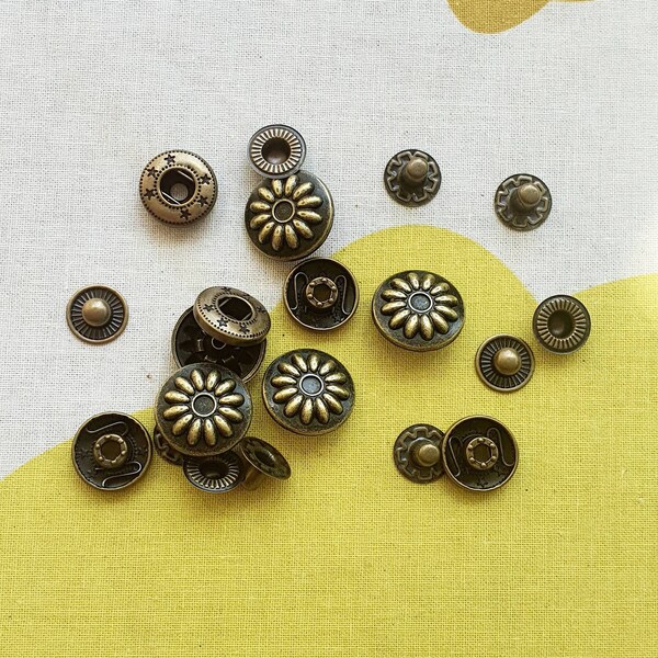 5 Pieces, Flower Metal Snap Fasteners, Antique Brass, Old Brass Color ...