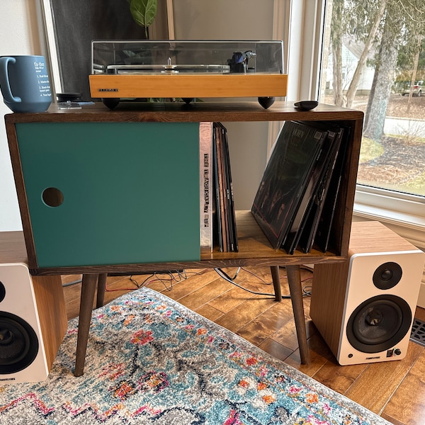 Mid Century Modern Record Console | MCM Vinyl Storage | Record Player ...