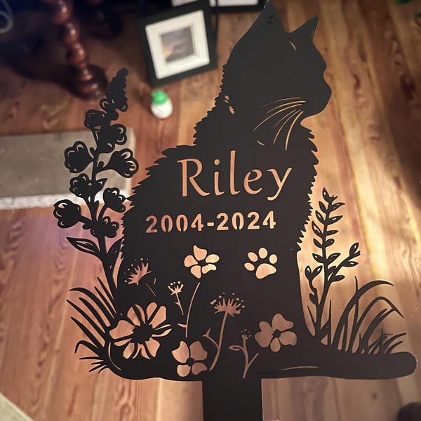 Personalized Metal Cat Grave Marker,cat Memorial Stake With Flowers ...