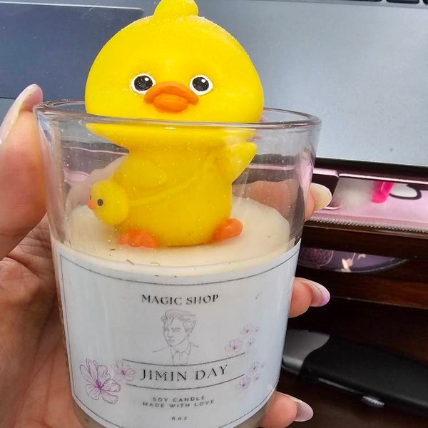 Jimin Birthday Custom Handmade Scented Soy Wax Baby Duck on White Wax W ...
