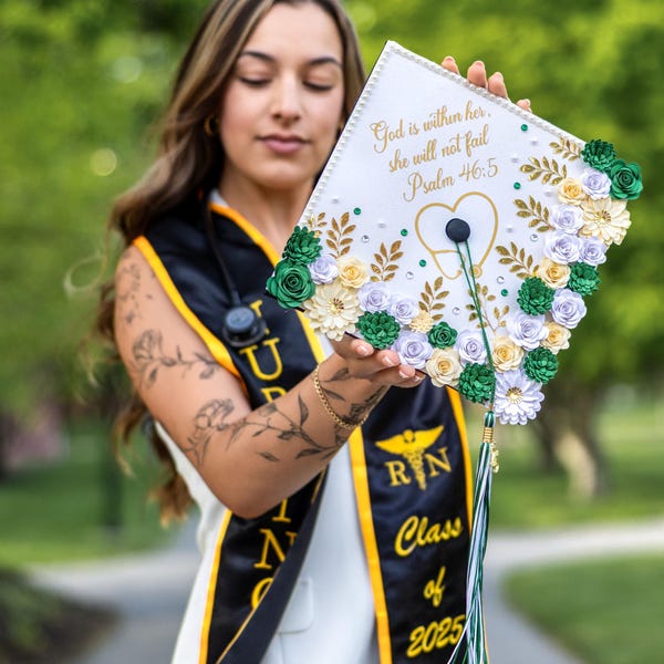 Graduation Cap Topper- Graduation Topper, Glitter Grad Cap, 3D Flowers ...