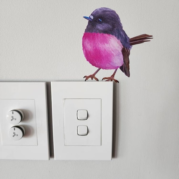 Pink Robin Decal, Pink Bird Sticker, Peel/stick, Light Switch Decal ...