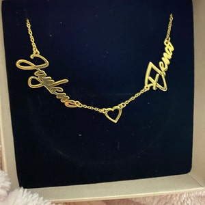 14K Solid Gold Two Name Necklace, 2 Names Necklace Custom Double Name ...