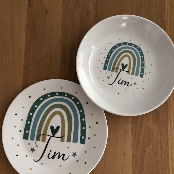 Kindergeschirr, personalisiert, Dschungeltiere, Kinderteller mit Namen, Taufgeschenk, Geschenk ...
