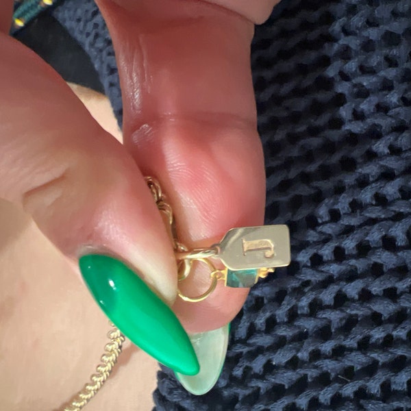 14k SOLID GOLD Initial Tag Charm, Custom Engraved Letter Pendant, Tiny ...