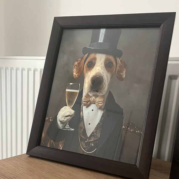Custom Gentleman Dog Portrait, Dog Drink Wine Portrait, Gentleman Pet ...