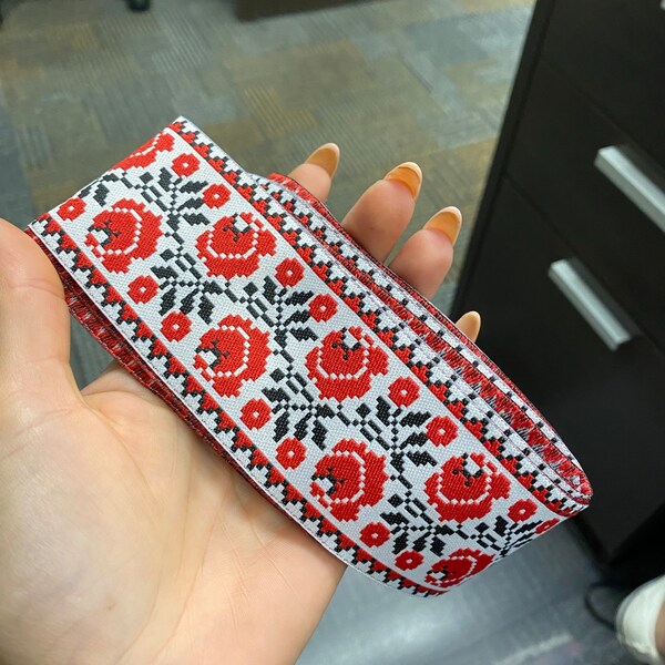 Black Red Beige Ukrainian Ethnic Fabric Folkloric Style Boho Home Decor ...
