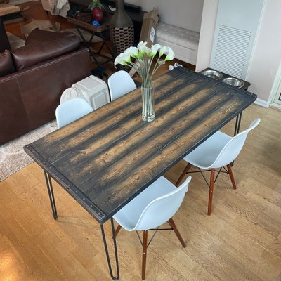 Tortured Reclaimed Distressed Industrial Wood Desk With Rebar Hairpin ...
