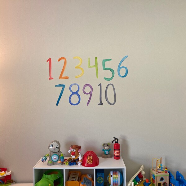 Rainbow Watercolor Numbers Fabric Wall Decal Color Story Mej Mej - Etsy