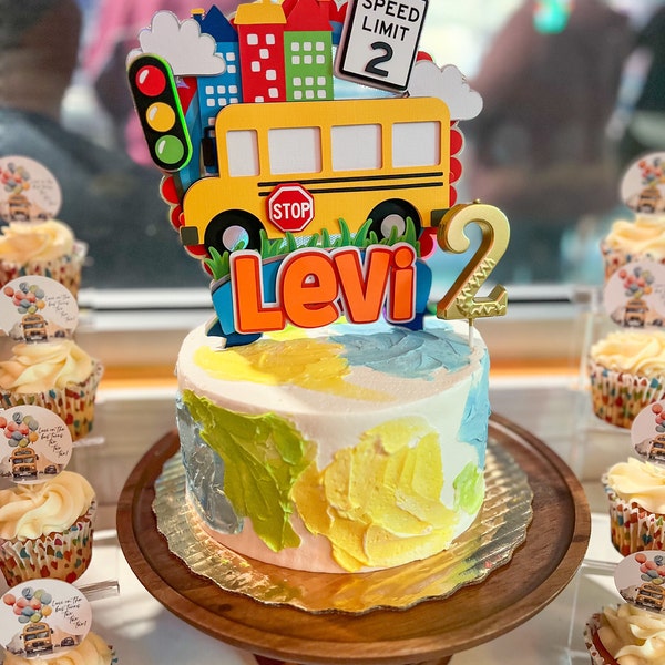 Wheels on the Bus Cake Topper, Birthday Cake Topper, Personalize Age ...