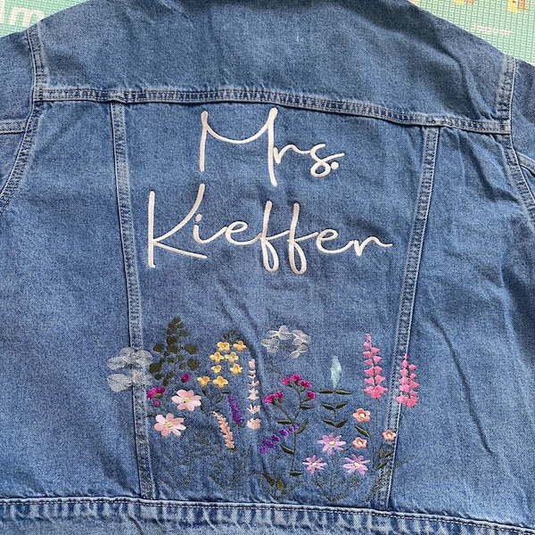Jean Jacket, Embroidered Wildflower Jacket, Embroidered Denim Jacket, Embroidered Denim Jacket ...