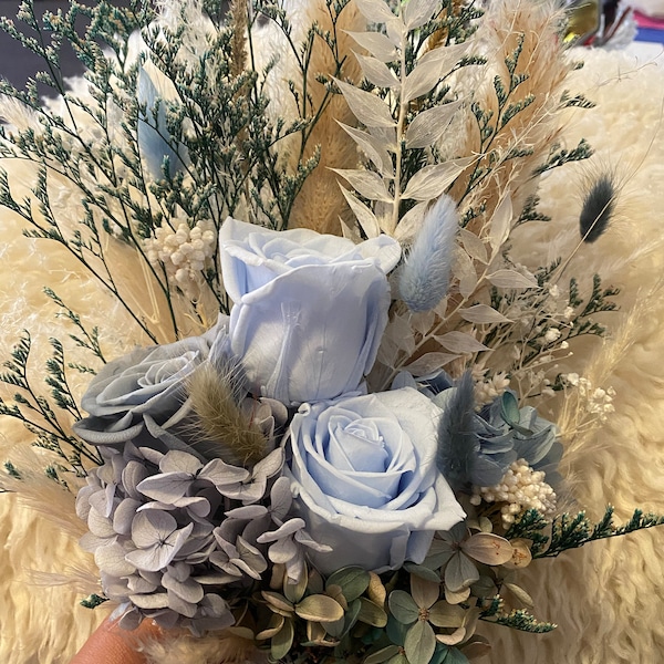 Preserved Flower Bouquet, Dusty Blue, Teal Blue Dried Flower Wedding ...