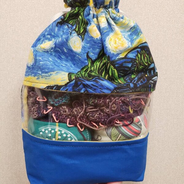Van Gogh Starry Night Print Fabric, Knitting Project Bag, Medium or ...