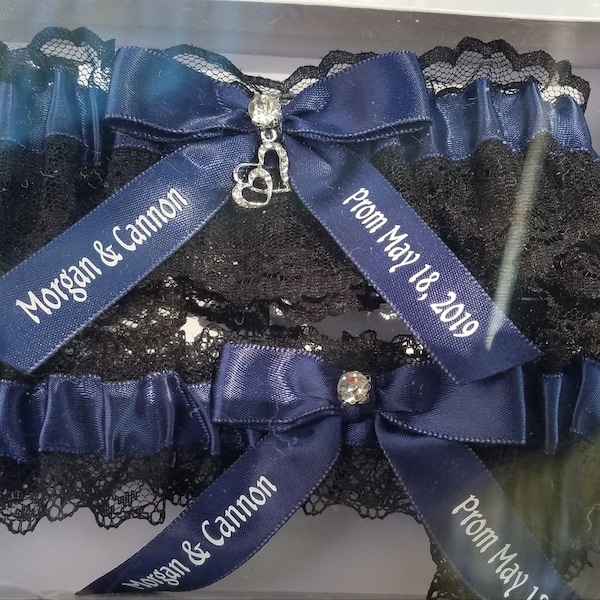 Personalized Black Lace Garter Set, Red Satin Bow, Keepsake Double ...