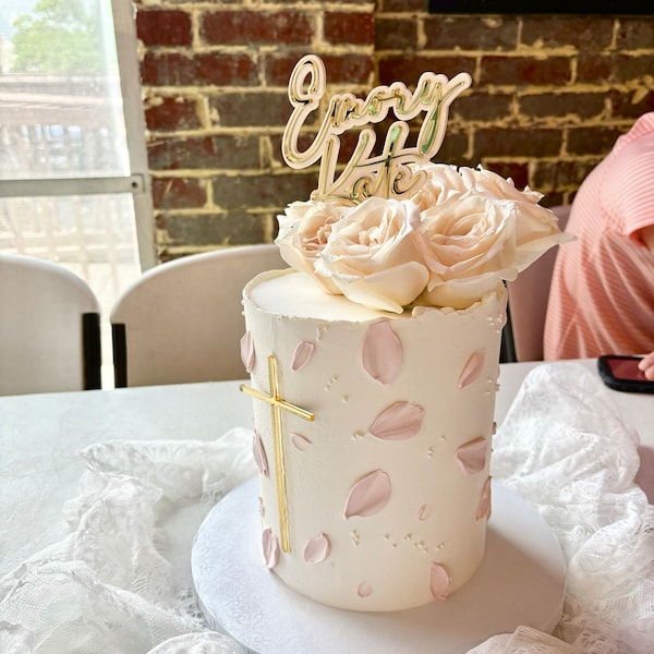 Elongated Acrylic Cross Cake Charm | Slim Cross Baptism Cake Charm ...