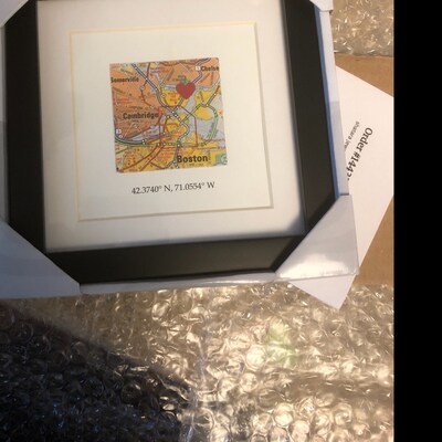Framed Map & GPS Coordinates Custom Map Gift Latitude Longitude 5x5 ...
