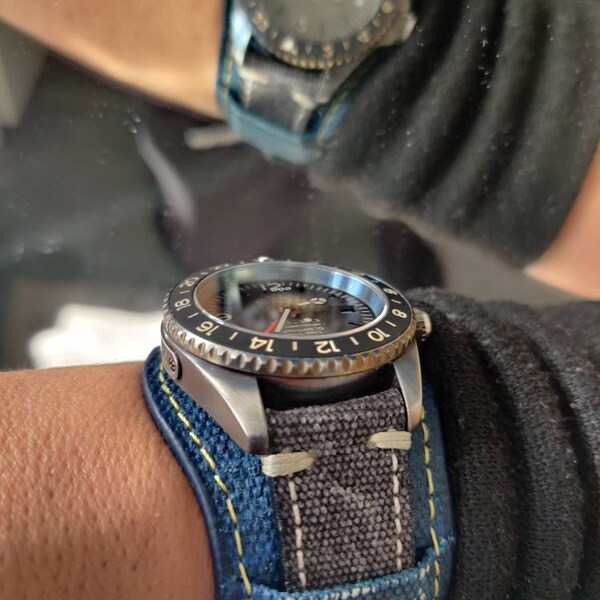 Watch Strap 22mm. Canvas Leather Wristwatch Strap. Brown Men Watch ...