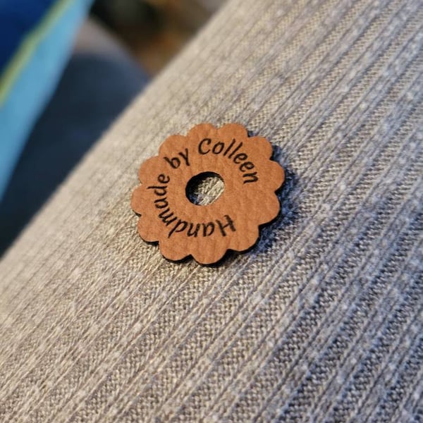 Custom Vegan Leather Flower Labels: Rivet or Sew-on, Handmade 1" - Etsy