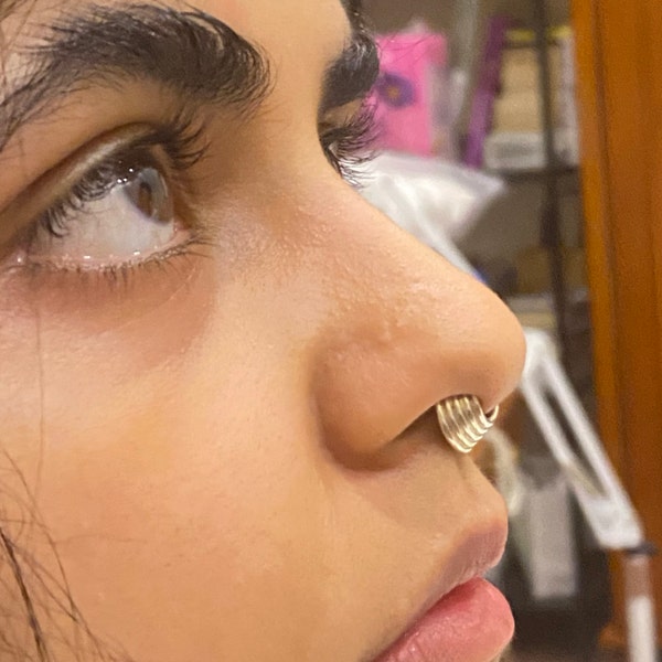 5 Stacked Tapered Septum Ring ~ Five Stack Layered Nose Ring ~ Nickel ...