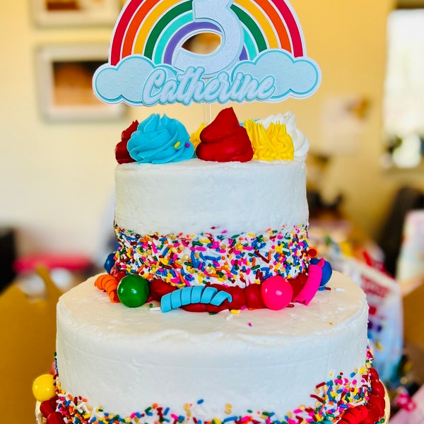 Rainbow Cake Topper - Rainbow Birthday Cake Topper - Custom Rainbow ...