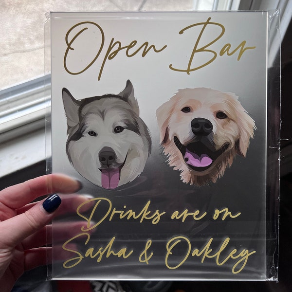 Pet Wedding Bar Sign, Open Bar, Acrylic Sign, Custom Dog Wedding Sign ...