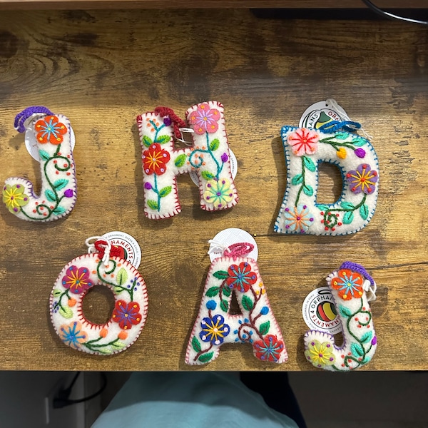 White Letter - Embroidered Wool Ornament Alphabet Initials Abcs ...