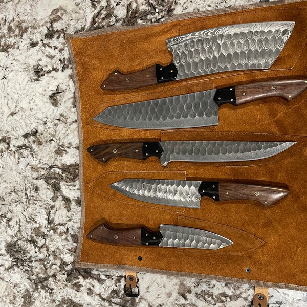 Custom Handmade Damascus Chef Set , Damascus Full Tang Knife Set , Gift ...