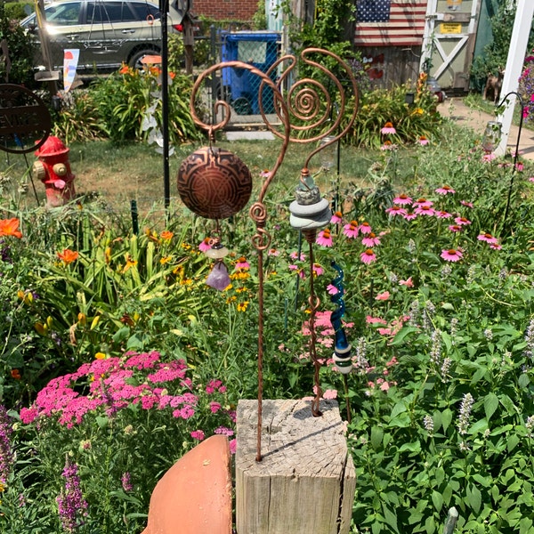 Artistically Created Plant Stake Design, Natural Agate Slice, Upcycled ...