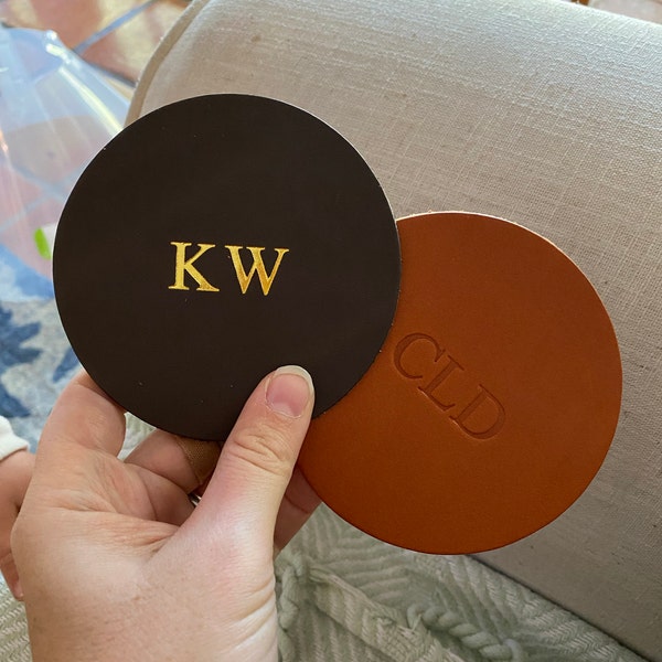Personalized Leather Circle Coasters - Monogrammed Coaster Set of 4 - Etsy